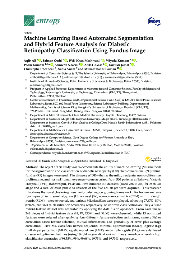 (PDF) Machine Learning Based Automated Segmentation and Hybrid Feature Analysis for Diabetic ...