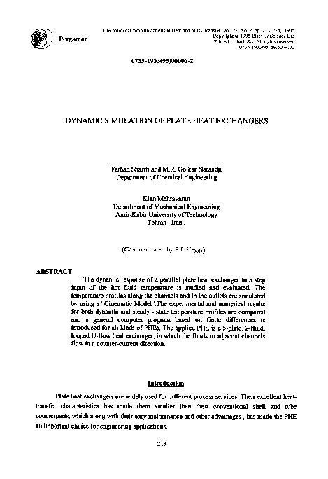 (PDF) Dynamic simulation of plate heat exchangers