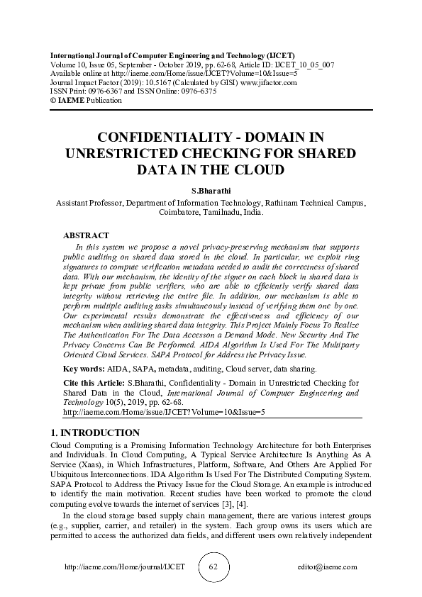 (PDF) CONFIDENTIALITY - DOMAIN IN UNRESTRICTED CHECKING FOR SHARED DATA ...
