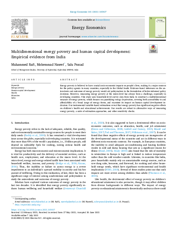 (PDF) Multidimensional energy poverty and human capital development ...