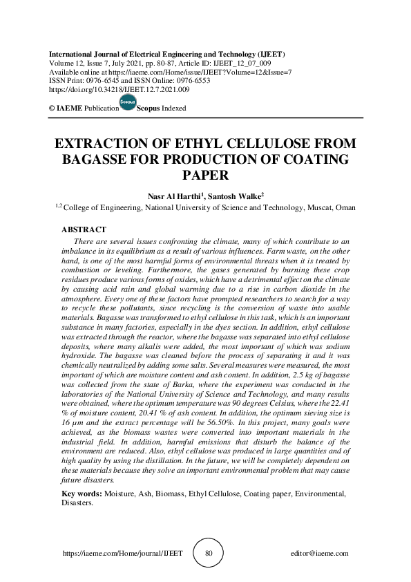 (PDF) EXTRACTION OF ETHYL CELLULOSE FROM BAGASSE FOR PRODUCTION OF ...