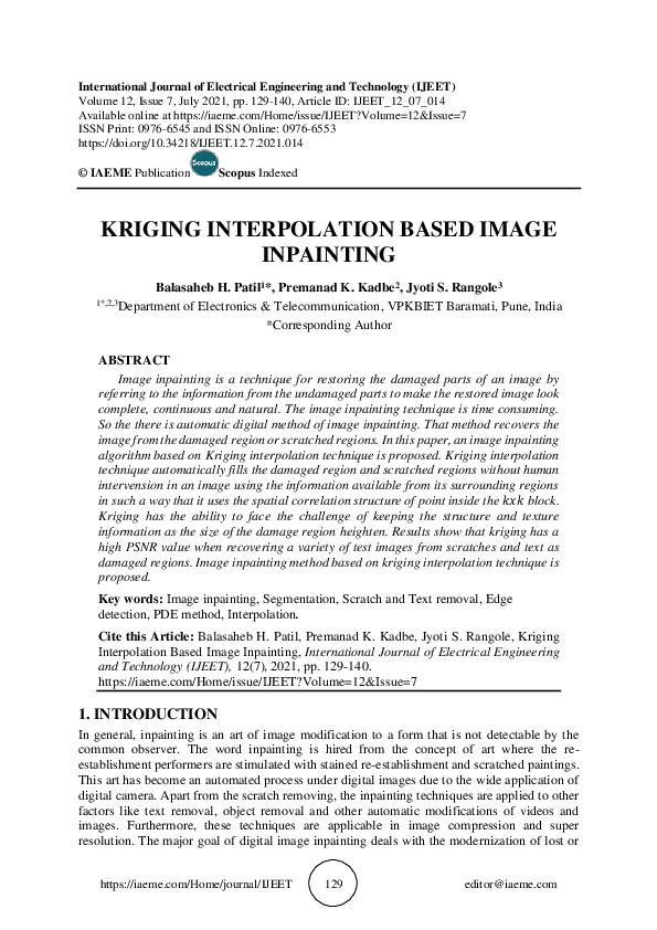 (PDF) KRIGING INTERPOLATION BASED IMAGE INPAINTING