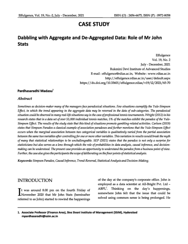 (PDF) Dabbling with Aggregate and De-Aggregated Data: Role of Mr John Stats