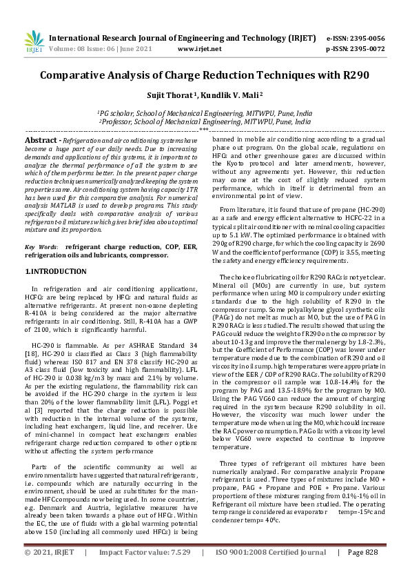(PDF) IRJET- Comparative Analysis of Charge Reduction Techniques with R290