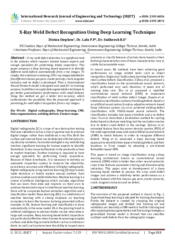 (PDF) IRJET- X-Ray Weld Defect Recognition Using Deep Learning Technique