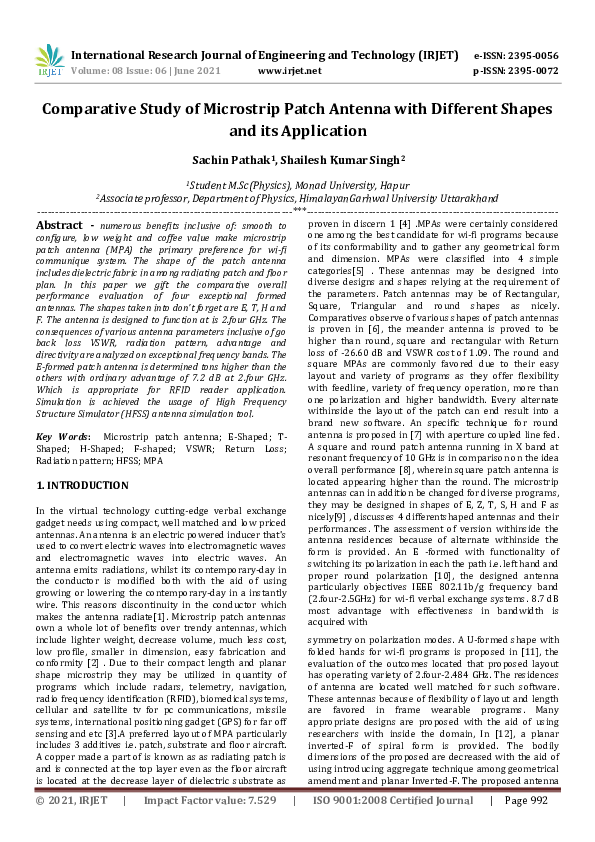 (PDF) Comparative Study of Microstrip Patch Antenna with Different Shapes and its Application