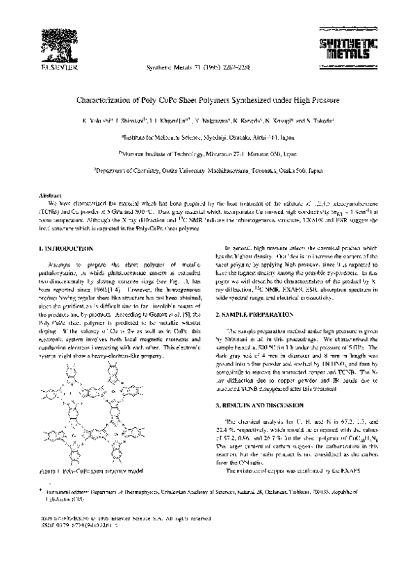 (PDF) Characterization of Poly-CuPc sheet polymers synthesized under ...