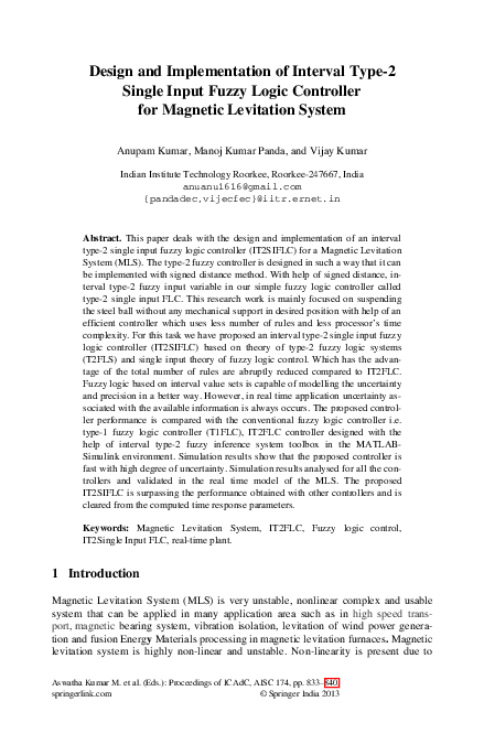 Pdf Design And Implementation Of Interval Type 2 Single Input Fuzzy