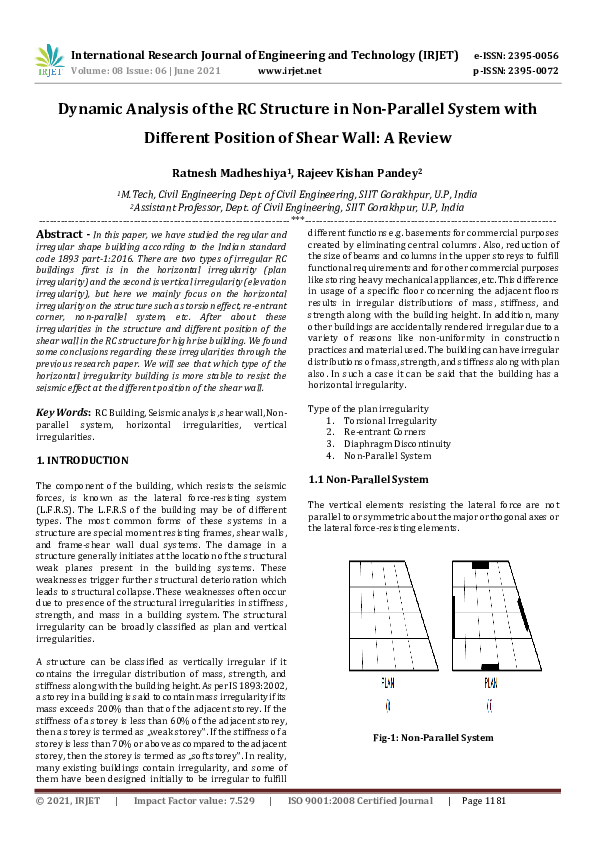 (PDF) IRJET- Dynamic Analysis of the RC Structure in Non-Parallel ...