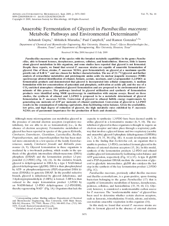 (PDF) Anaerobic fermentation of glycerol in Paenibacillus macerans ...