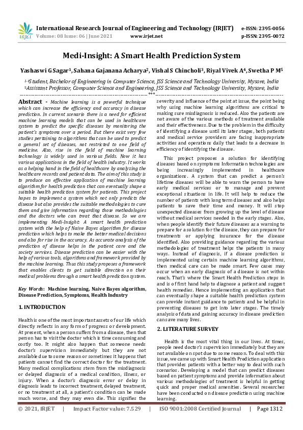 (PDF) IRJET- Medi-Insight: A Smart Health Prediction System