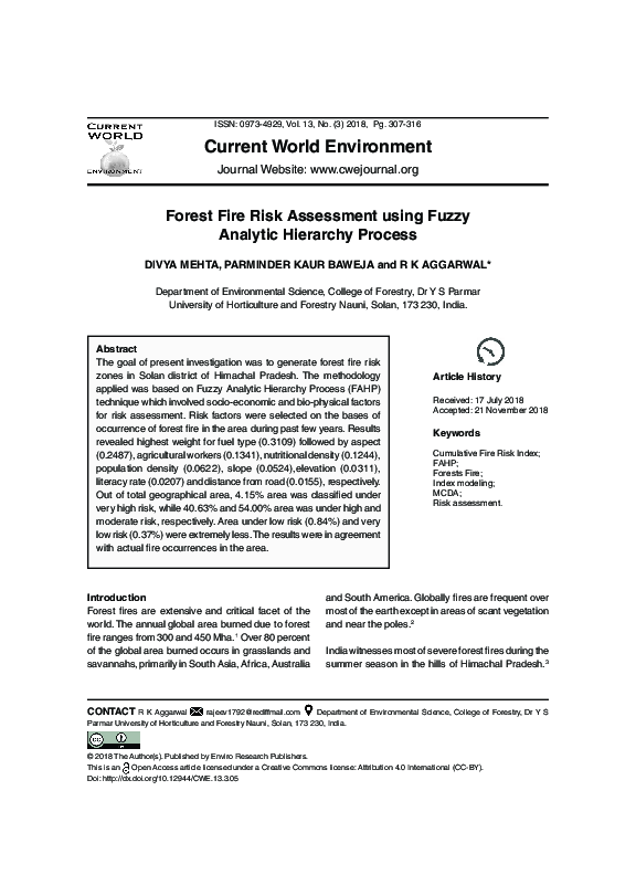 (PDF) Forest Fire Risk Assessment using Fuzzy Analytic Hierarchy Process