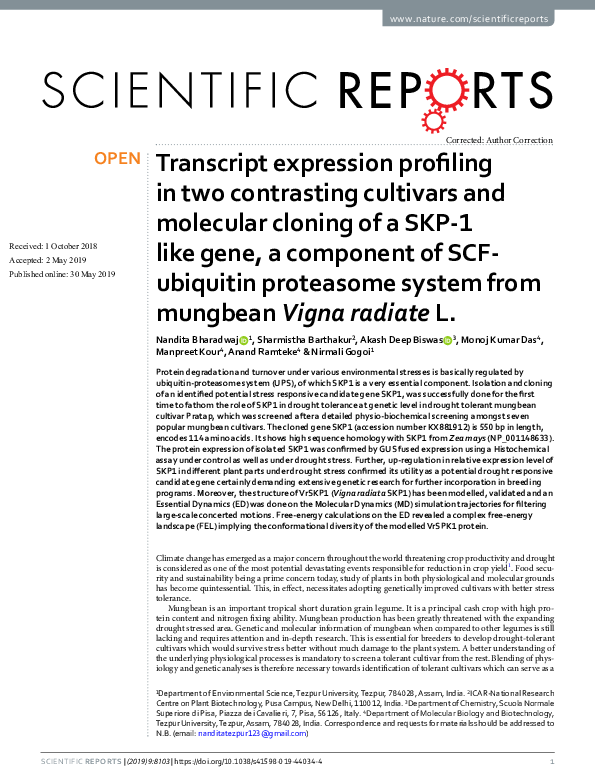 (PDF) Transcript expression profiling in two contrasting cultivars and ...