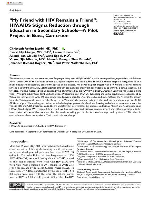 (PDF) “My Friend with HIV Remains a Friend”: HIV/AIDS Stigma Reduction ...