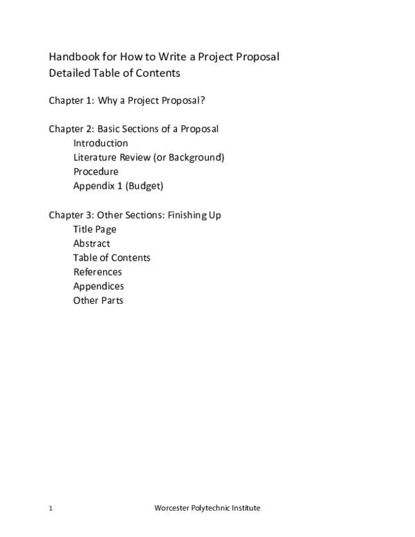 (PDF) Handbook for How to Write a Project Proposal Detailed Table of ...
