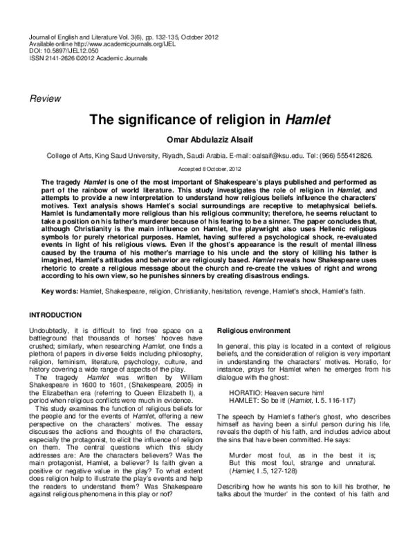 (PDF) The significance of religion in Hamlet | Omar Alsaif - Academia.edu