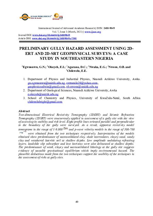 (DOC) PRELIMINARY GULLY HAZARD ASSESSMENT USING 2D-ERT AND 2D-SRT ...