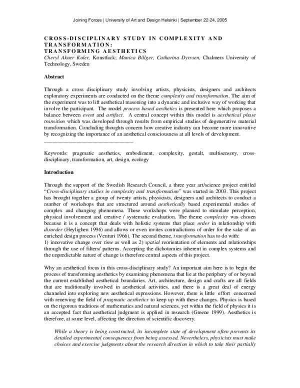 (PDF) Cross-Disciplinary Study in Complexity and Transformation ...