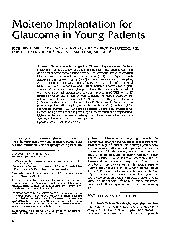 (PDF) Molteno Implantation for Glaucoma in Young Patients | Don ...
