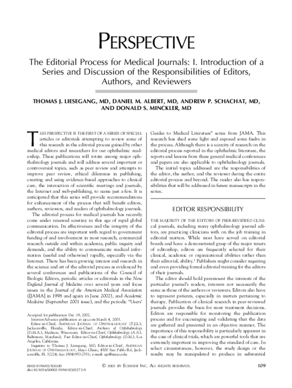(PDF) The editorial process for medical journals: I. Introduction of a ...