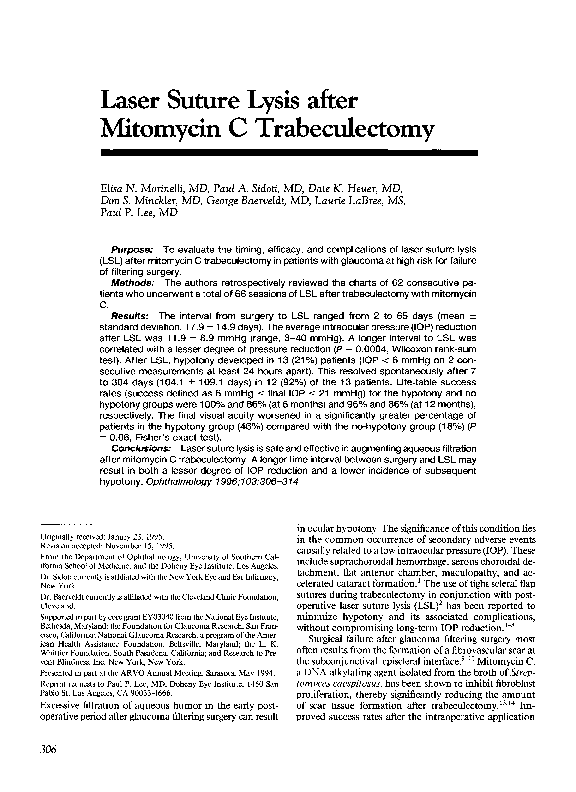 (PDF) Laser Suture Lysis after Mitomycm C Trabeculectomy