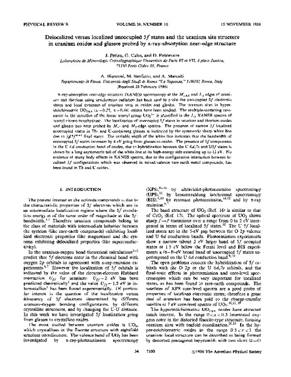 (PDF) Delocalized versus localized unoccupied 5f states and the uranium ...