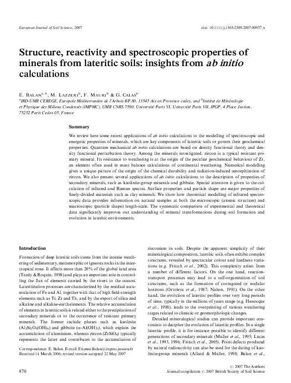 (PDF) Structure, reactivity and spectroscopic properties of minerals ...