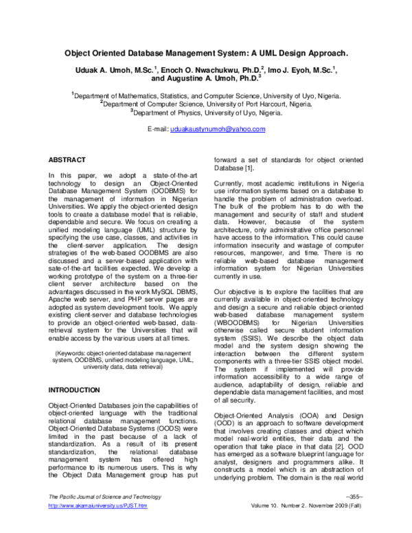(PDF) Object Oriented Database Management System: A UML Design Approach