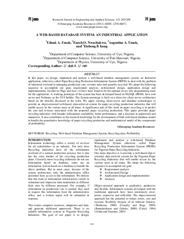 (PDF) A Web-Based Database System: An Industrial Application