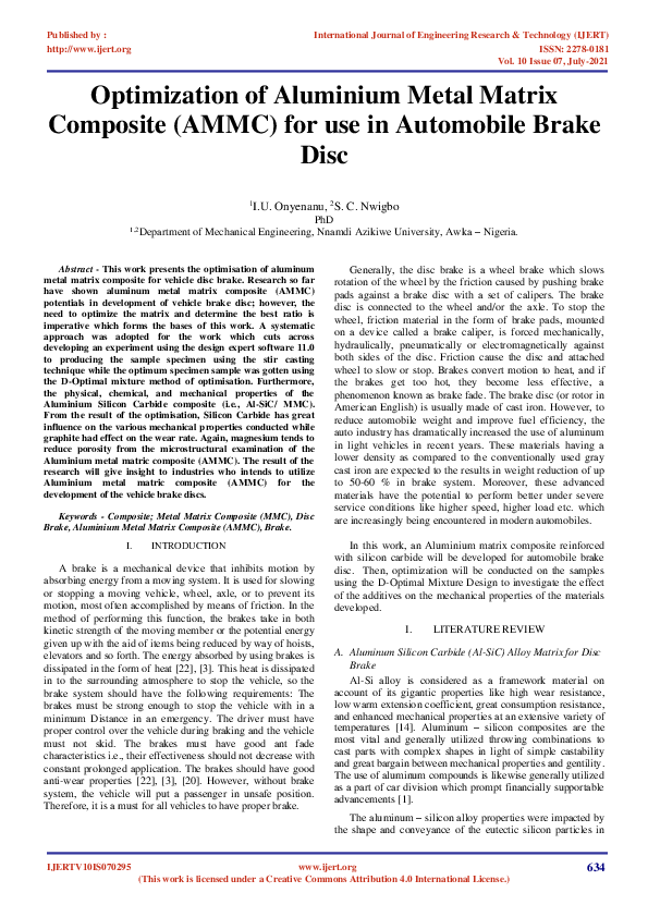 (PDF) Optimization of Aluminium Metal Matrix Composite (AMMC) for use ...