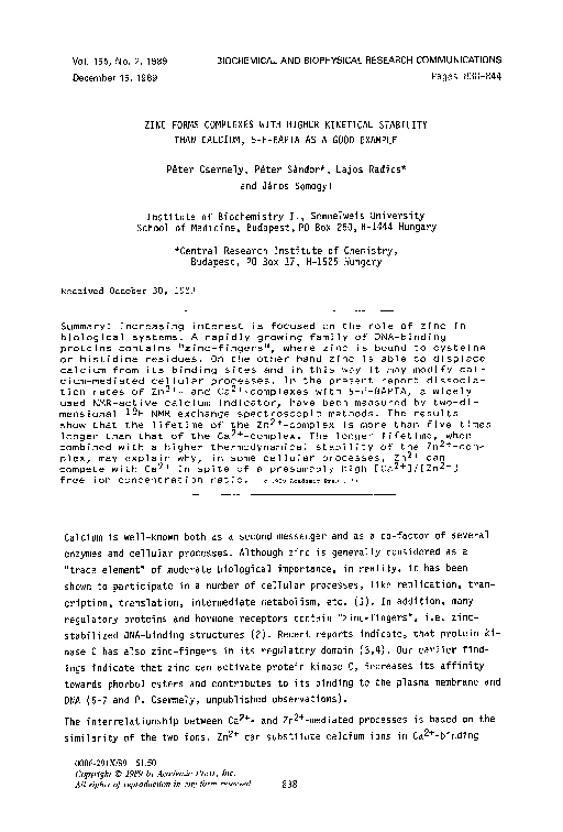 (PDF) Zinc forms complexes with higher kinetical stability than calcium ...