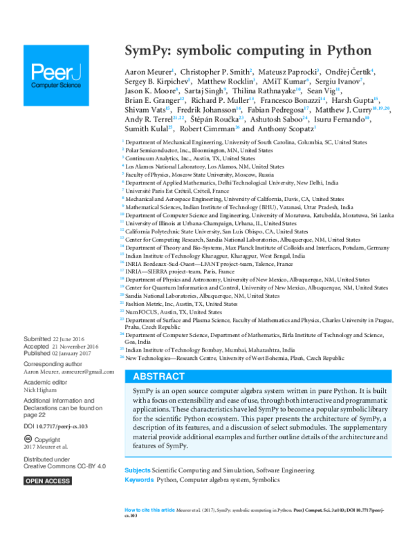 (PDF) SymPy: symbolic computing in Python