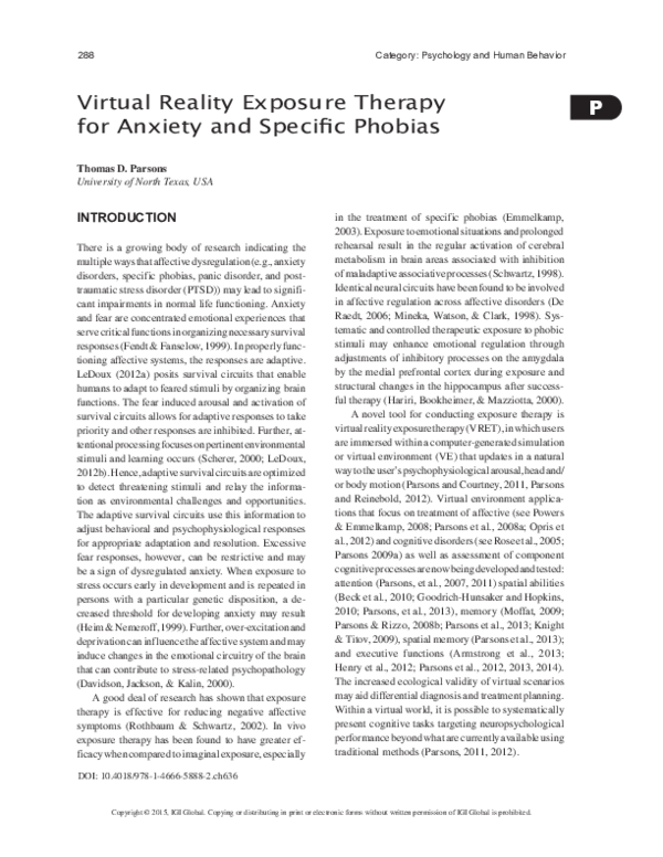 (PDF) Virtual Reality Exposure Therapy for Anxiety and Specific Phobias