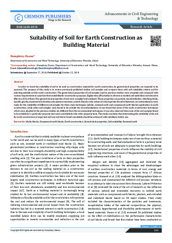(PDF) Suitability of Soil for Earth Construction as Building Material