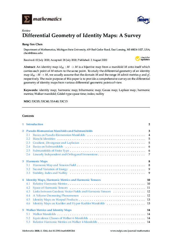 (PDF) Differential Geometry of Identity Maps: A Survey