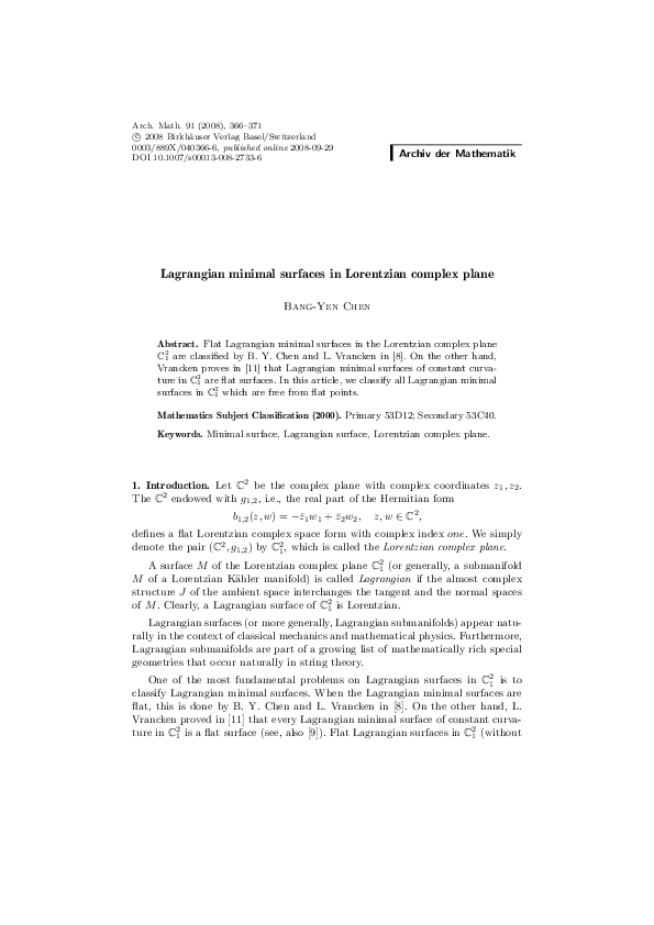 Pdf Lagrangian Minimal Surfaces In Lorentzian Complex Plane