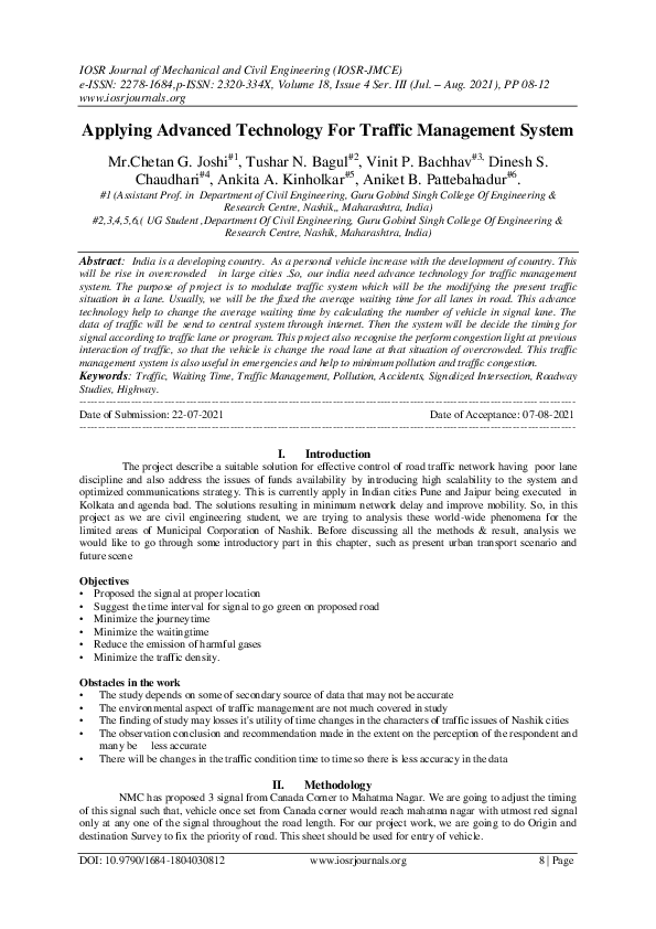 (PDF) Applying Advanced Technology For Traffic Management System