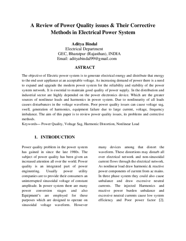 (PDF) A Review of Power Quality issues & Their Corrective Methods in ...