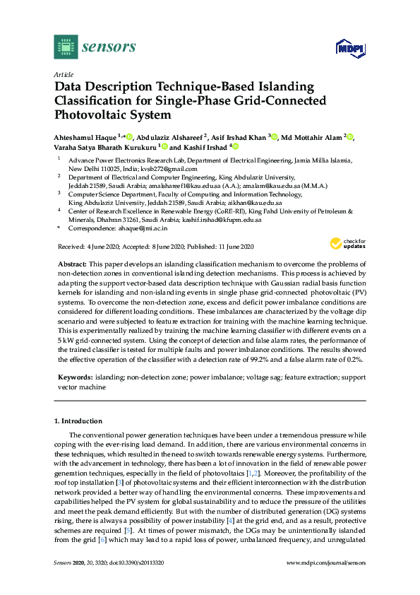 (PDF) Data Description Technique-Based Islanding Classification for Single-Phase Grid-Connected ...