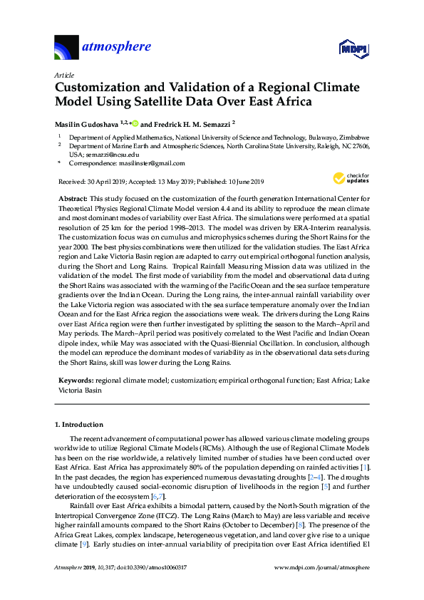 (PDF) Customization and Validation of a Regional Climate Model Using ...