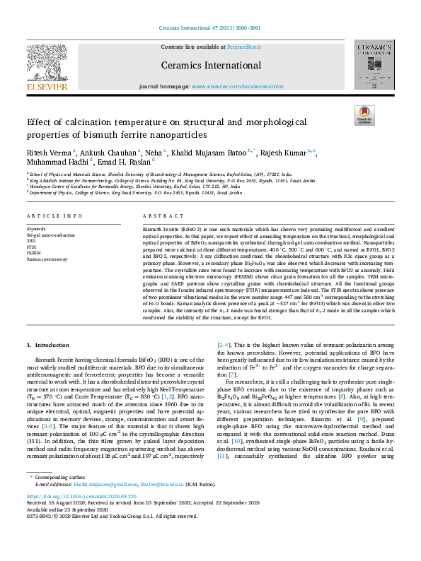 (PDF) Effect of calcination temperature on structural and morphological properties of bismuth ...