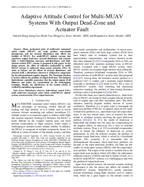 (PDF) Adaptive Attitude Control for Multi-MUAV Systems With Output Dead-Zone and Actuator Fault