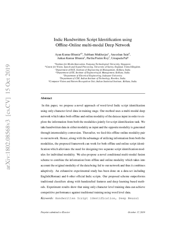 Pdf Indic Handwritten Script Identification Using Offline Online