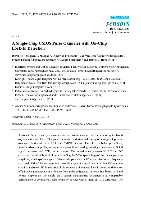 (PDF) A Single-Chip CMOS Pulse Oximeter with On-Chip Lock-In Detection