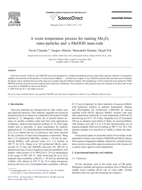 (PDF) A room temperature process for making Mn2O3 nano-particles and ...