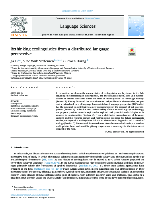 (PDF) Rethinking ecolinguistics from a distributed language perspective