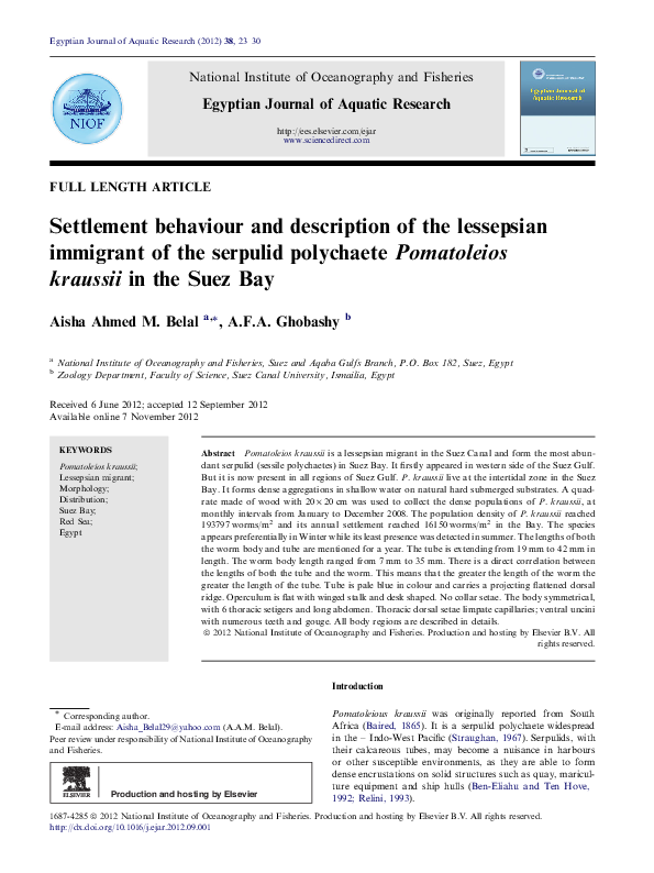 (PDF) Settlement behaviour and description of the lessepsian immigrant ...