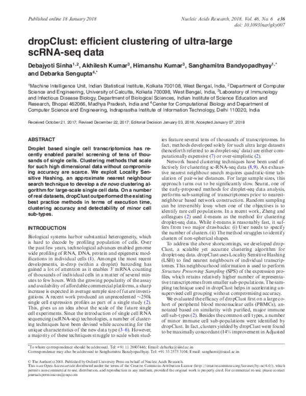 (PDF) dropClust: Efficient clustering of ultra-large scRNA-seq data