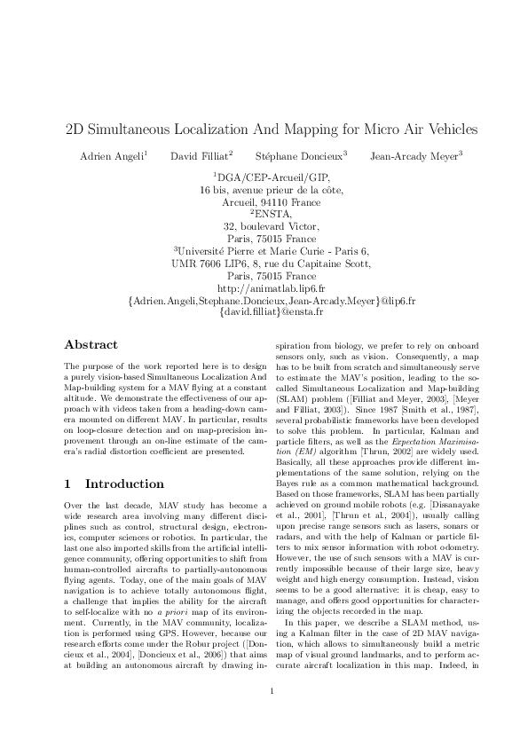 (PDF) 2D Simultaneous Localization And Mapping for Micro Air Vehicles
