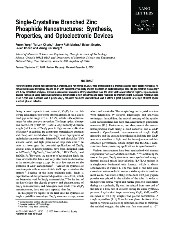 (PDF) Single-Crystalline Branched Zinc Phosphide Nanostructures ...